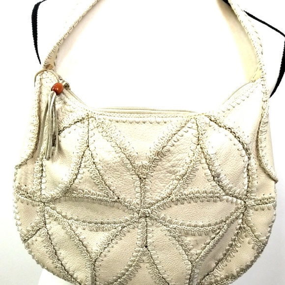 Saks Fifth Avenue | Bags | Sak Ivory Colored Leather Stitch Decorated ...